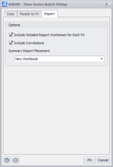Batch Fit Report Options